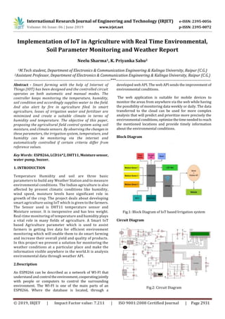 IRJET- Implementation of IoT in Agriculture with Real Time Environmental, Soil Parameter ...