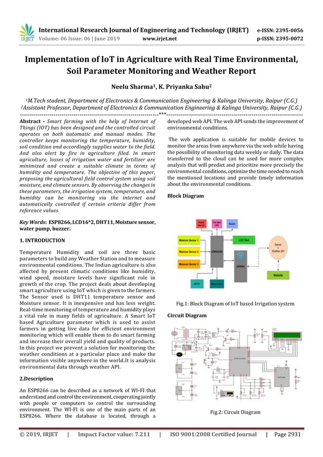 IRJET- Implementation of IoT in Agriculture with Real Time ...