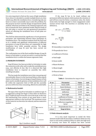 IRJET- Design Optimization of Snap Fit Feature of Lock Plate to Reduce ...