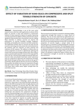 IRJET- Effect of Variation of Nano-Silica on Compressive and Split Tensile Strength of Concrete ...