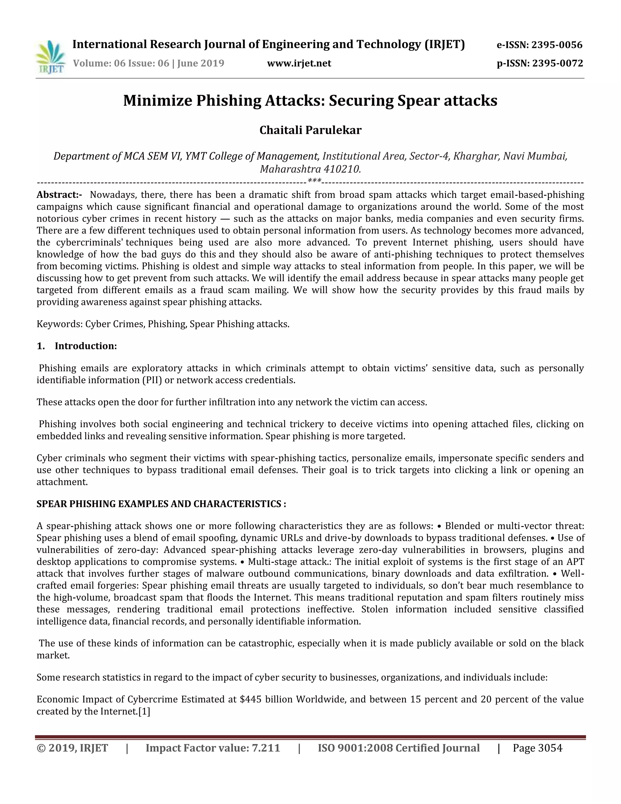 IRJET- Minimize Phishing Attacks: Securing Spear Attacks | PDF