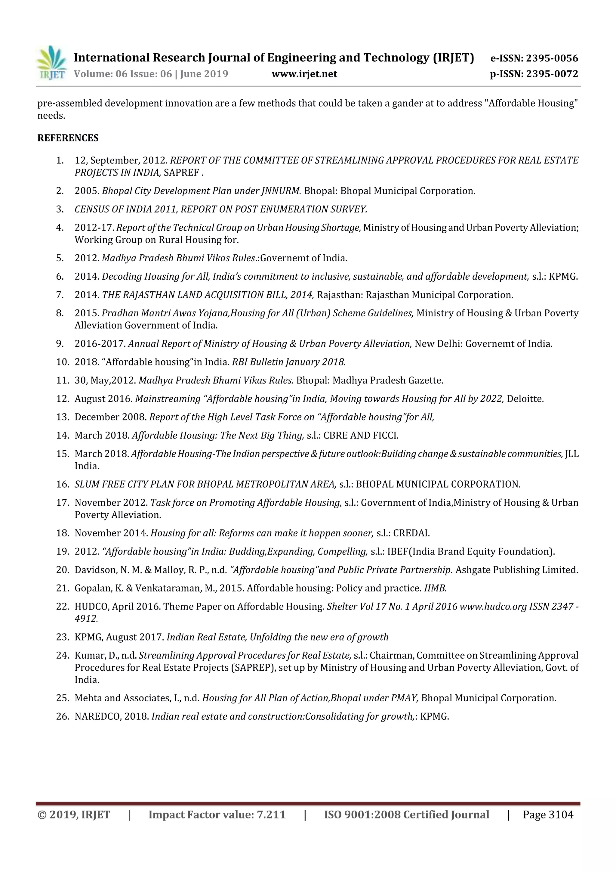 IRJET- Analysis of Affordable Urban Housing Projects of Bhopal | PDF