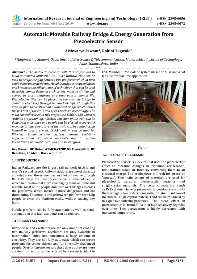 IRJET- Automatic Movable Railway Bridge & Energy Generation from Piezoelectric Sensor | PDF