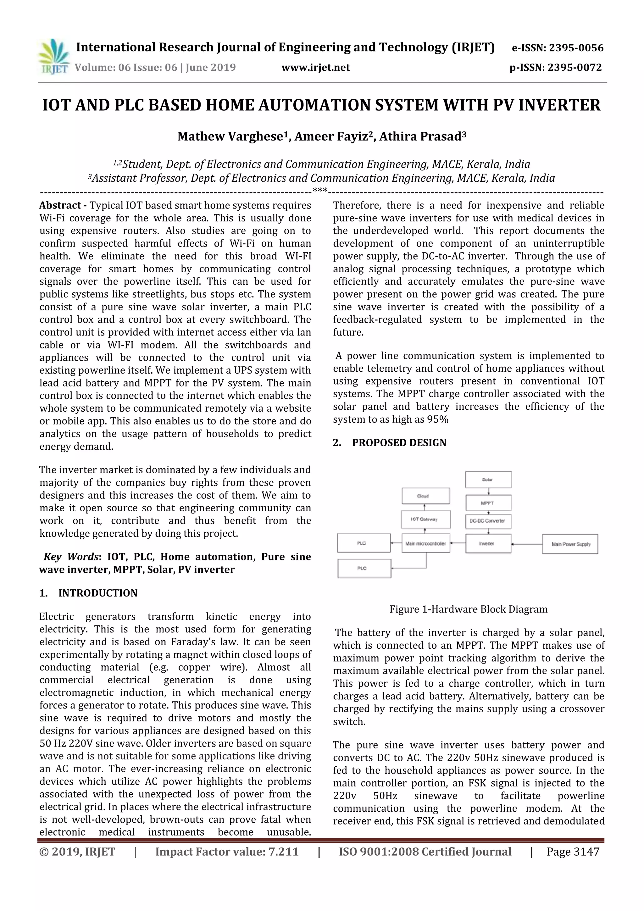 IRJET- IoT and PLC based Home Automation System with PV Inverter | PDF