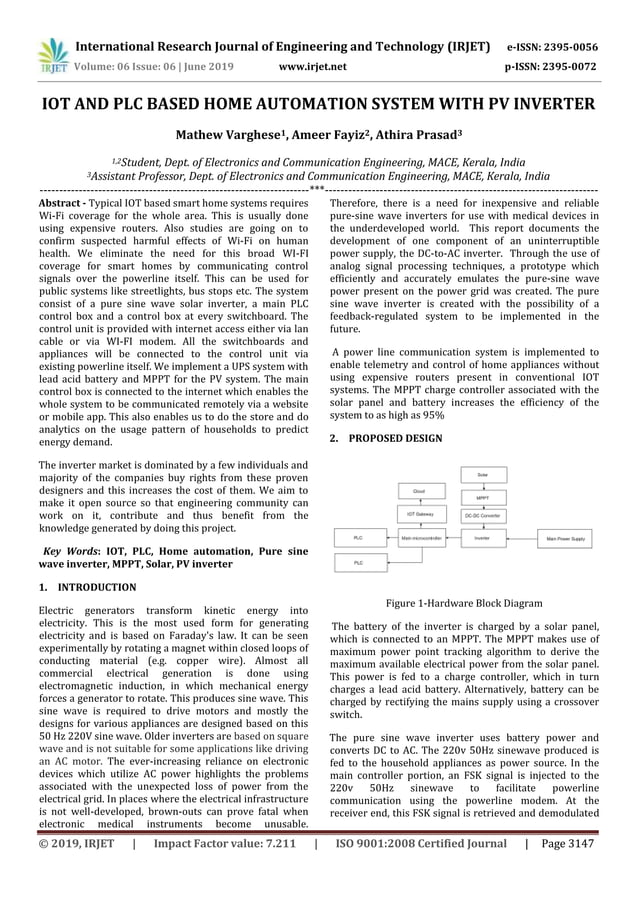 IRJET- IoT and PLC based Home Automation System with PV Inverter | PDF