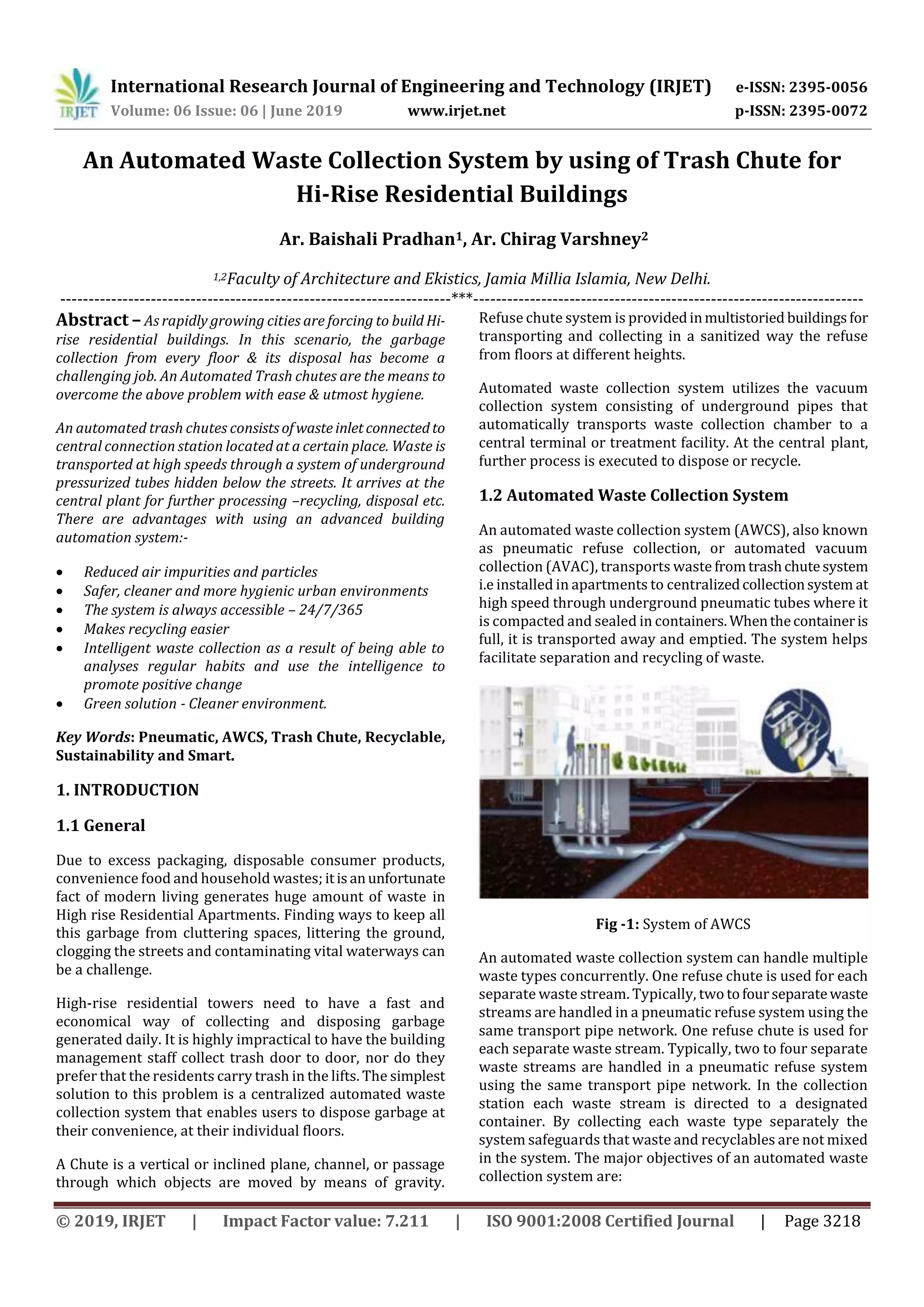 IRJET- An Automated Waste Collection System by using of Trash Chute for ...