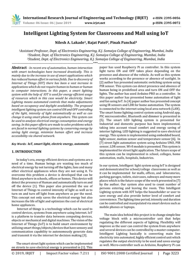 IRJET- Intelligent Lighting System for Classrooms and Mall using IoT | PDF | Home Appliances ...