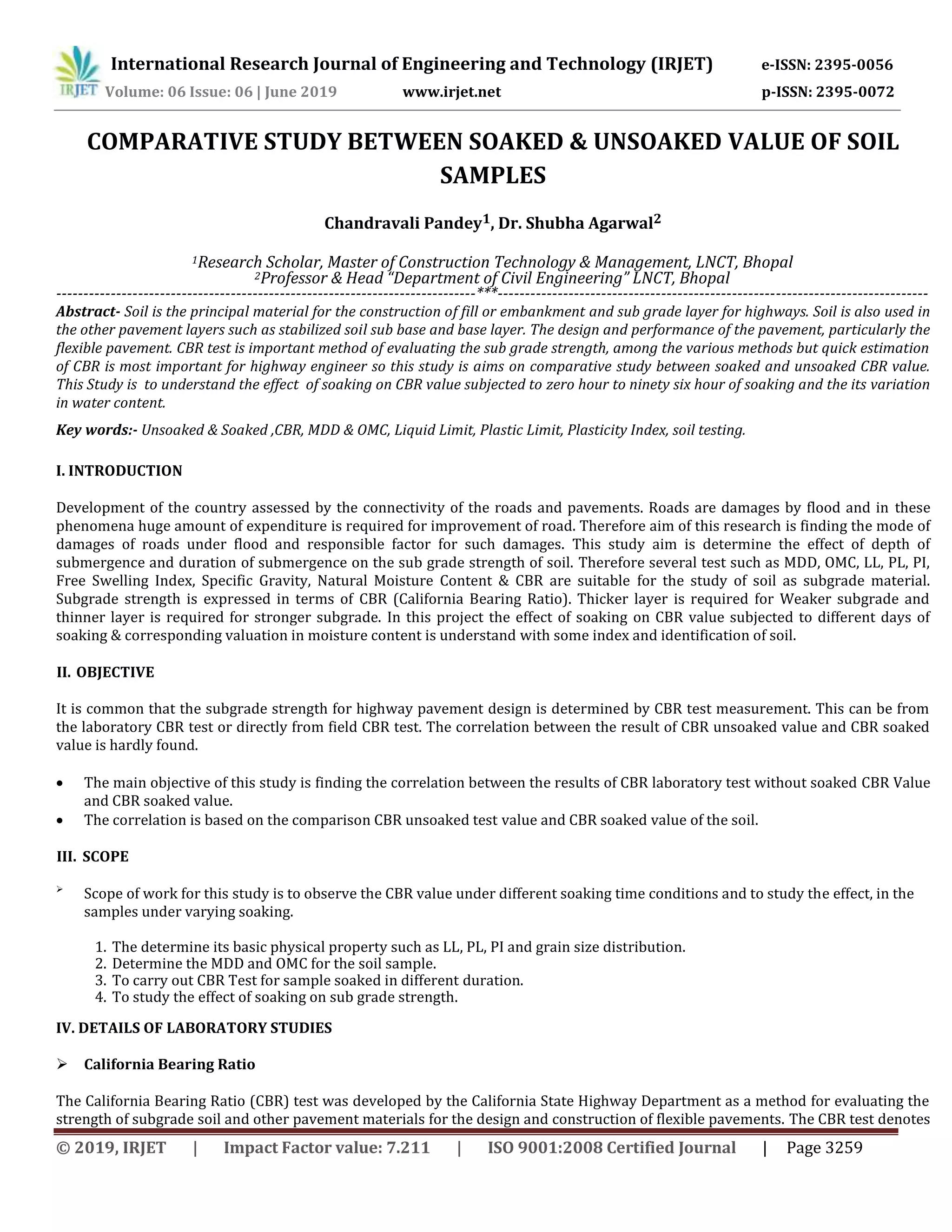 IRJET- Comparative Study between Soaked & Unsoaked Value of Soil Samples | PDF