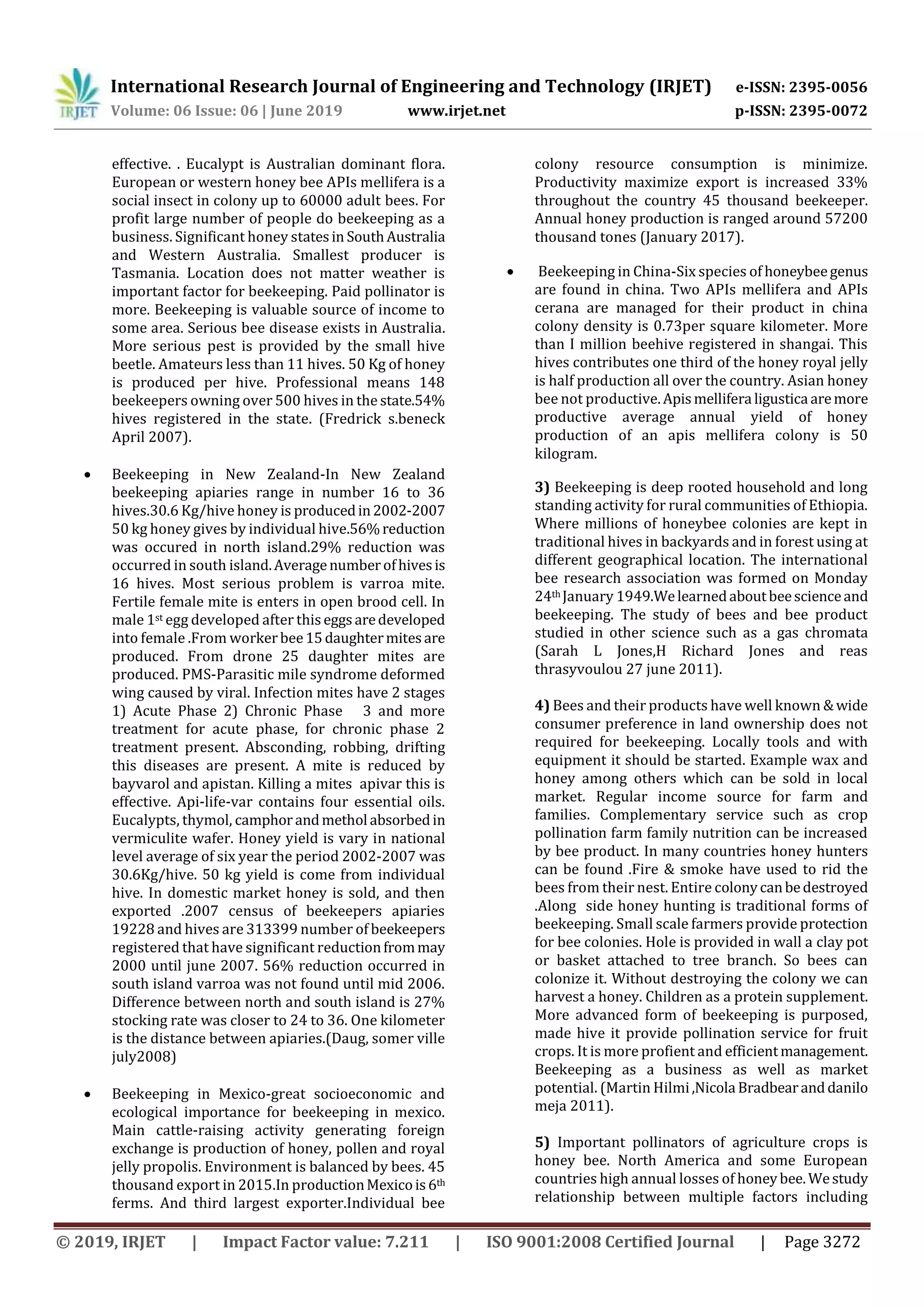 IRJET- A Review on Beekeeping | PDF