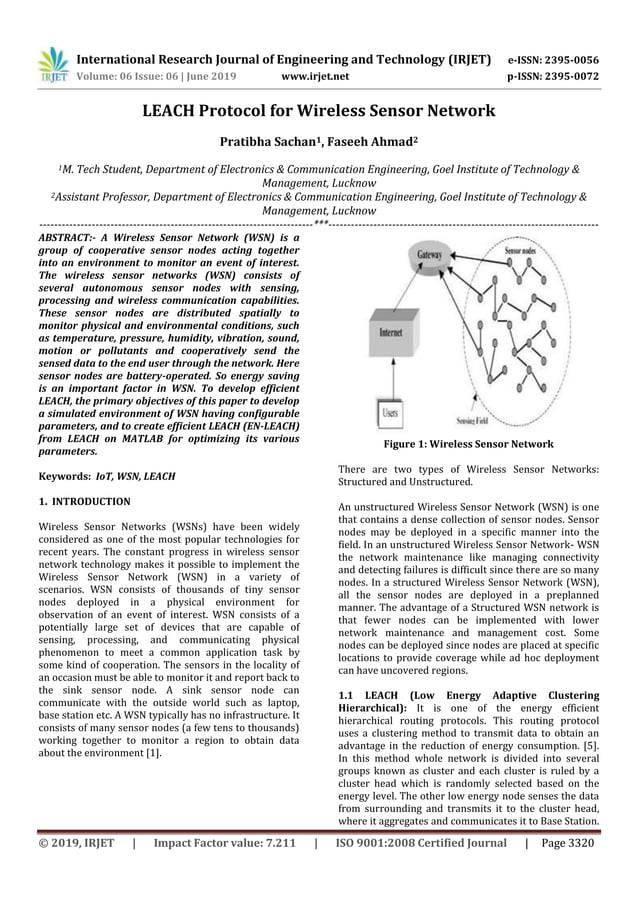 IRJET- LEACH Protocol for Wireless Sensor Network | PDF