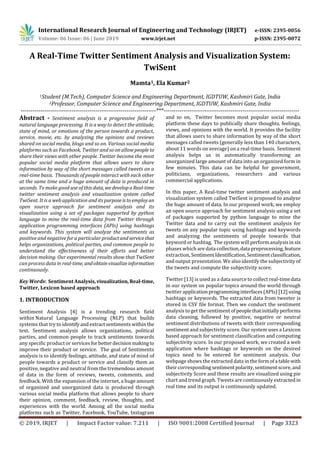 IRJET- A Real-Time Twitter Sentiment Analysis and Visualization System: Twisent | PDF