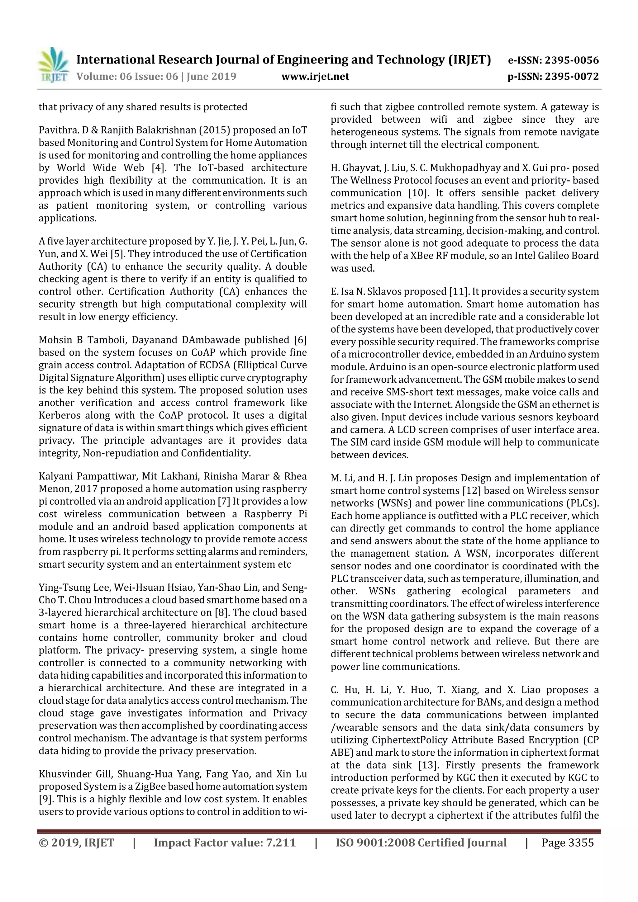 IRJET- A Survey on Secure Protocols of Communication for IoT Components in Smart Homes | PDF