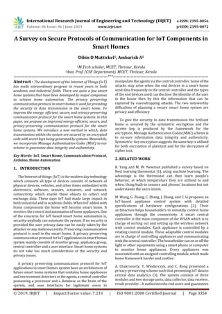 IRJET- A Survey on Secure Protocols of Communication for IoT Components in Smart Homes | PDF