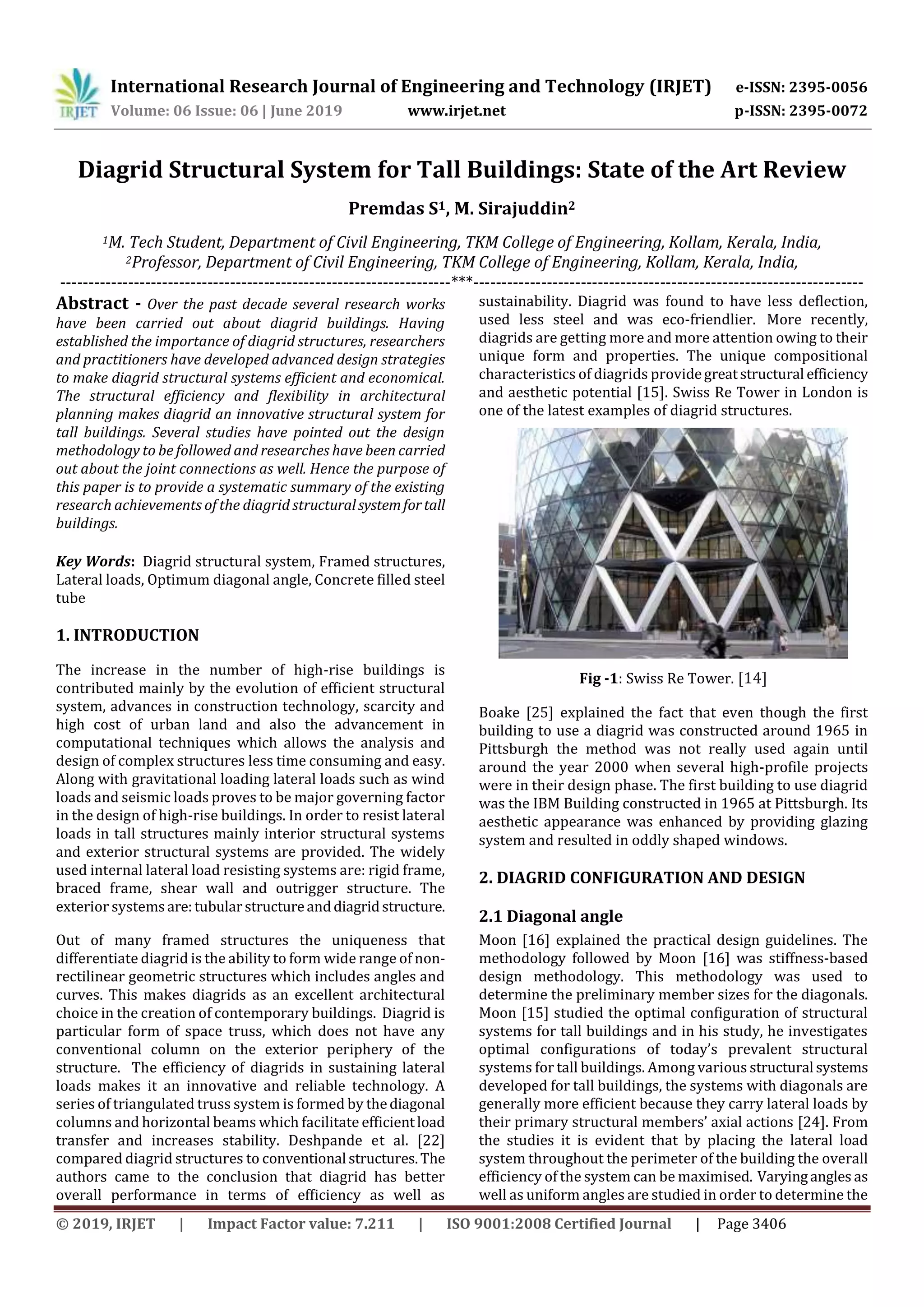 IRJET- Diagrid Structural System for Tall Buildings: State of the Art ...