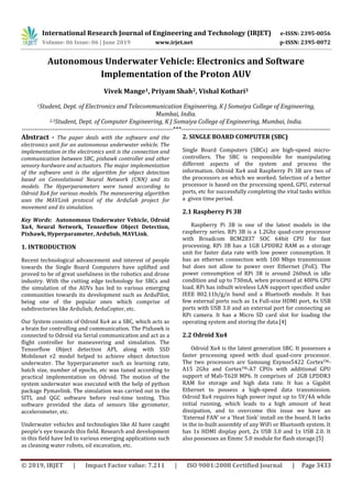 IRJET- Autonomous Underwater Vehicle: Electronics and Software Implementation of the Proton AUV ...