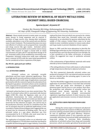 IRJET- Literature Review of Removal of Heavy Metals using Coconut Shell based Charcoal | PDF