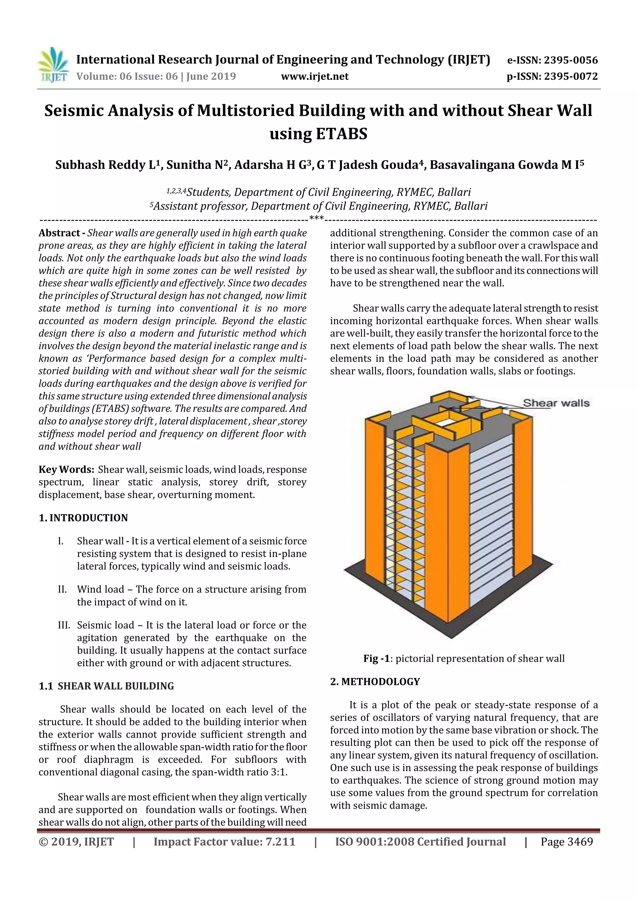 IRJET- Seismic Analysis of Multistoried Building with and without Shear Wall using ETABS | PDF