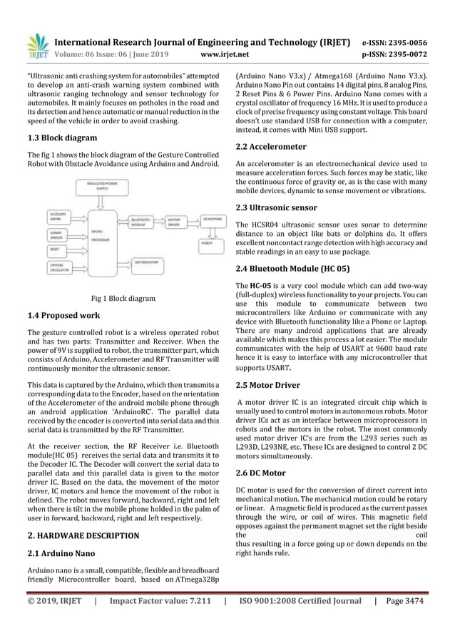 IRJET- Gesture Controlled Robot with Obstacle Avoidance using Arduino and Android | PDF