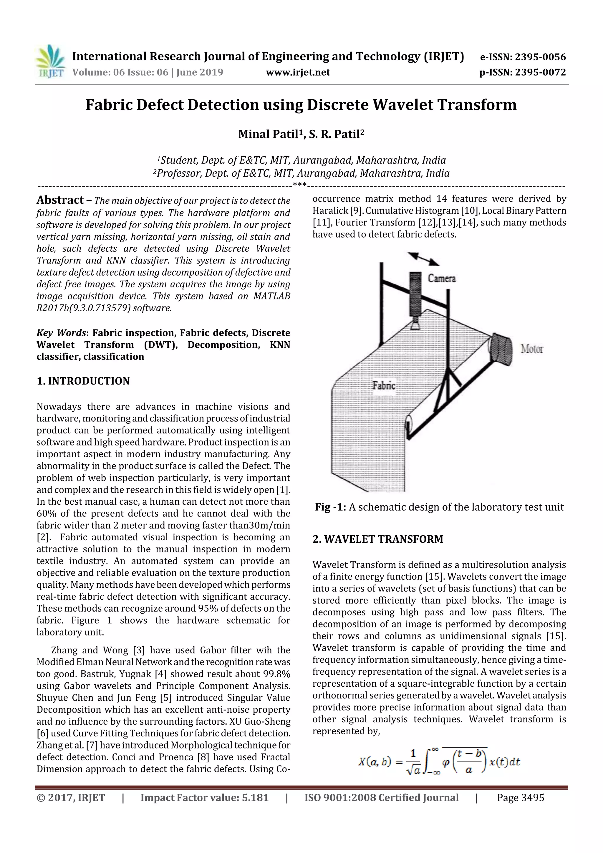Irjet Fabric Defect Detection Using Discrete Wavelet Transform Pdf