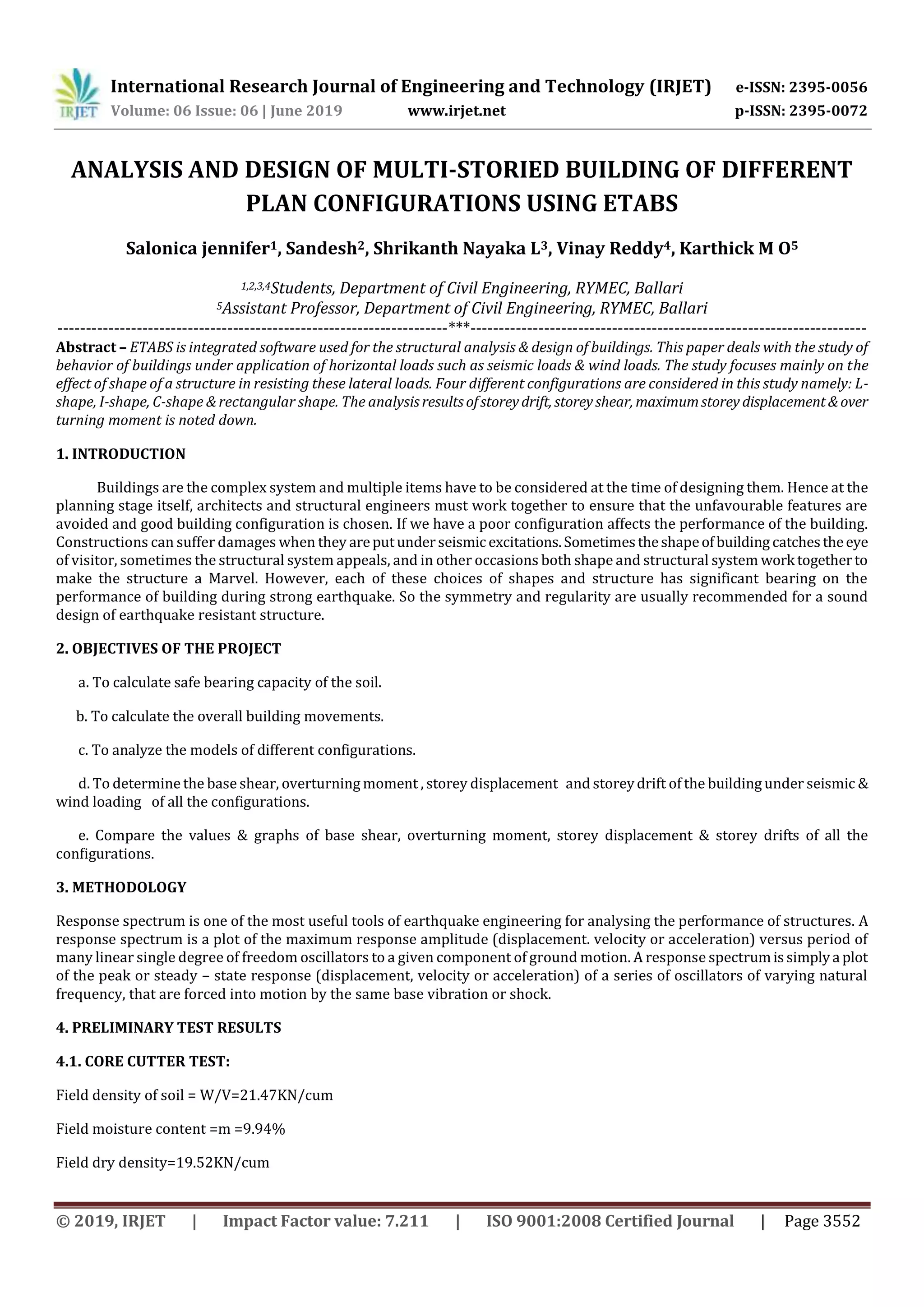 Irjet Analysis And Design Of Multi Storied Building Of Different Plan Configurations Using