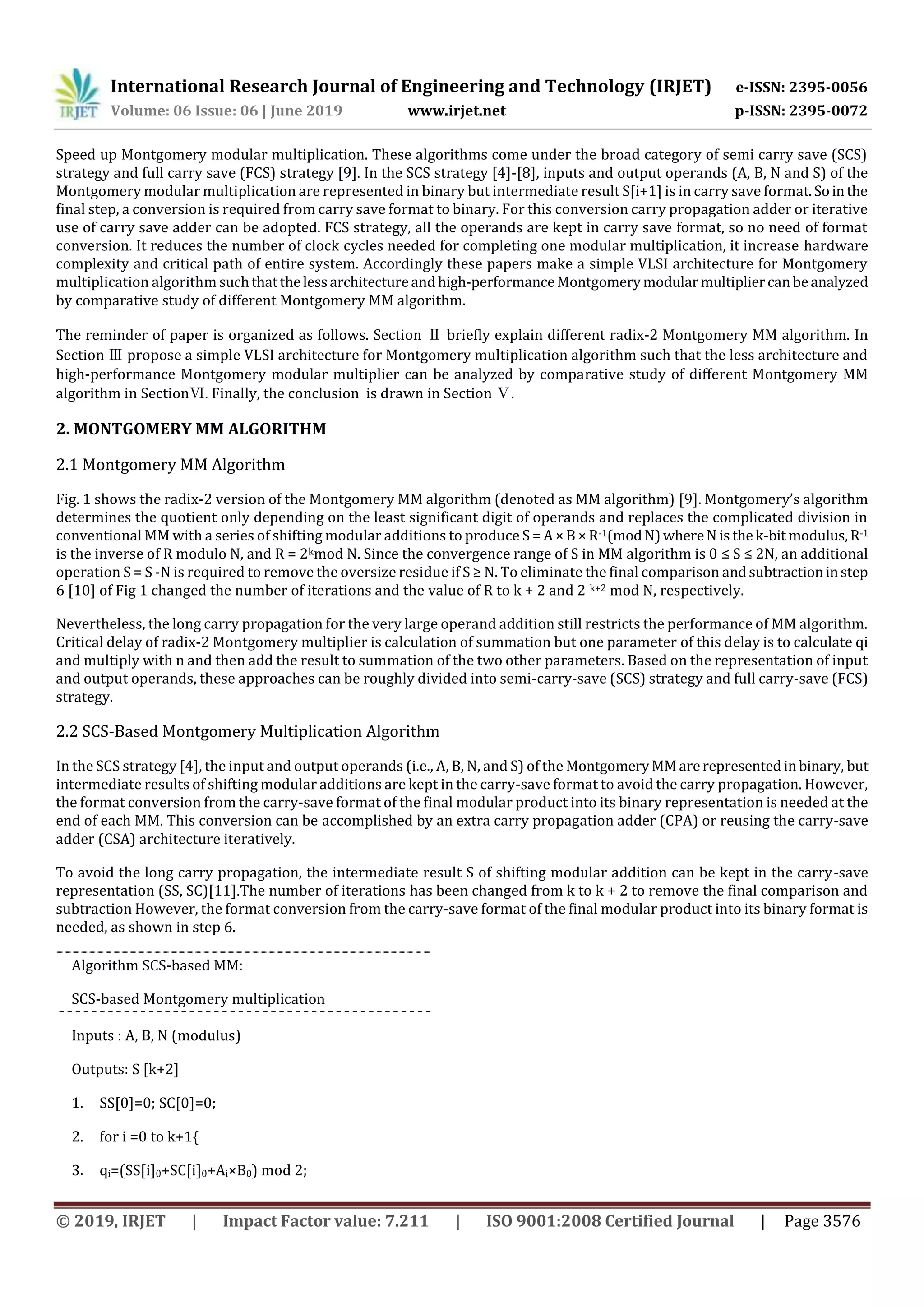 IRJET- VLSI Architecture for Montgomery Modular Multiplication | PDF