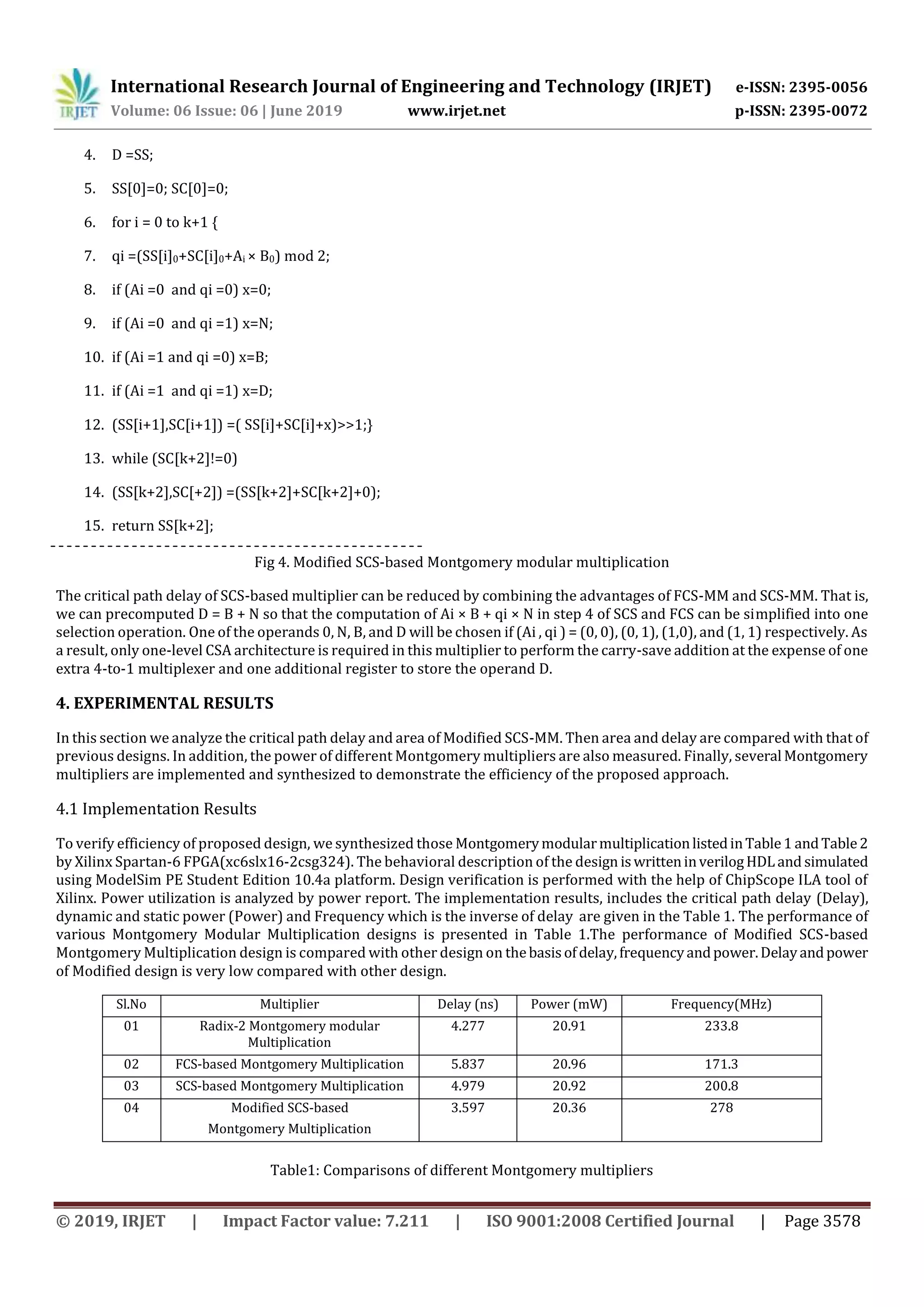 Irjet Vlsi Architecture For Montgomery Modular Multiplication Pdf