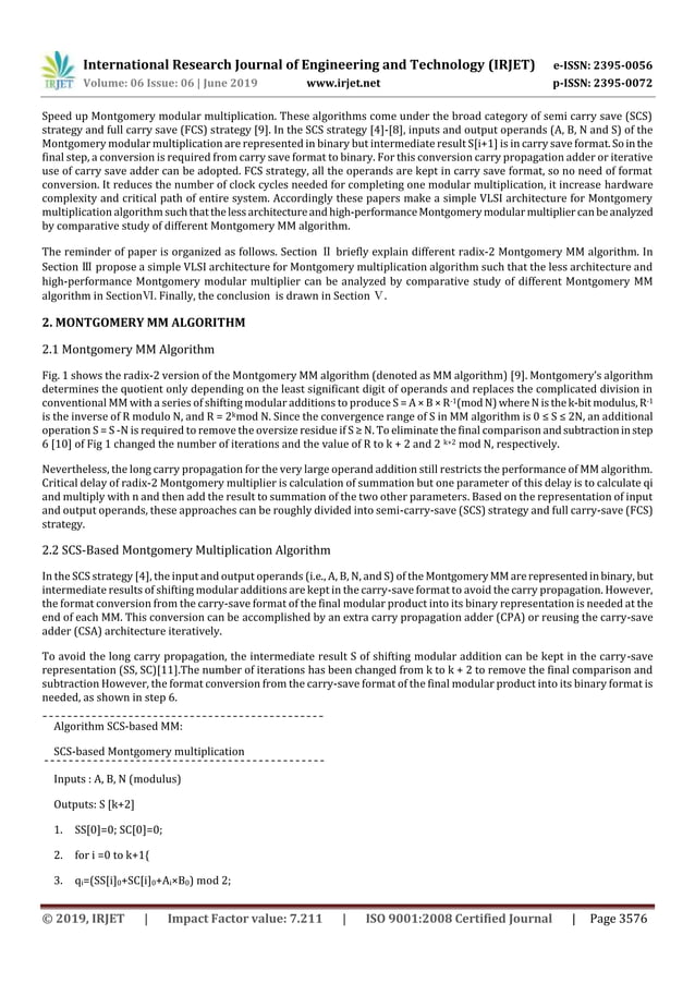 IRJET- VLSI Architecture for Montgomery Modular Multiplication | PDF