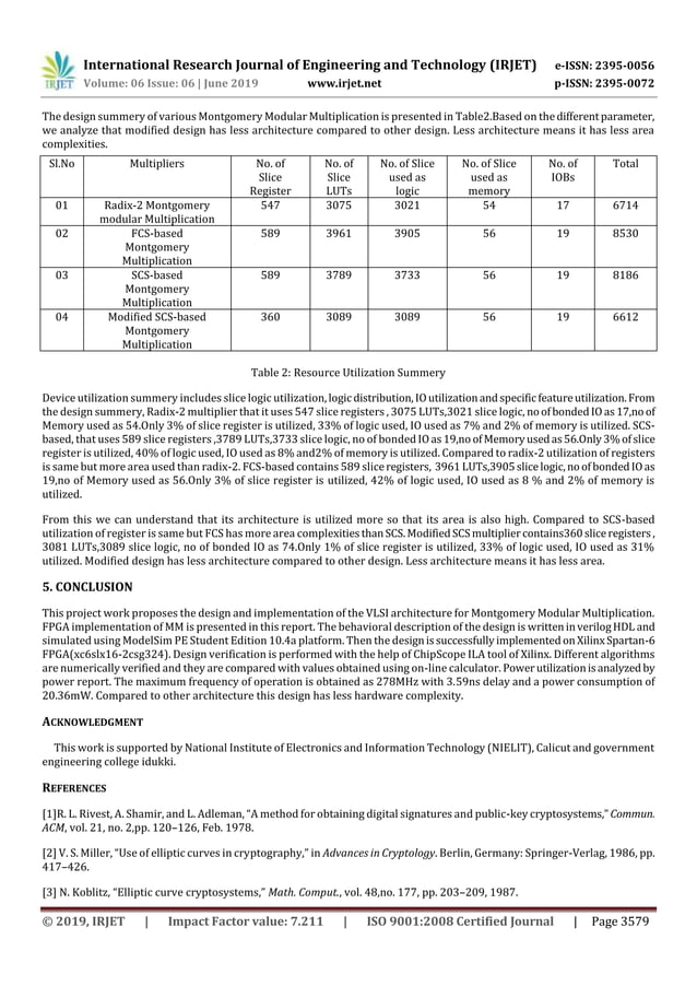 IRJET- VLSI Architecture for Montgomery Modular Multiplication | PDF