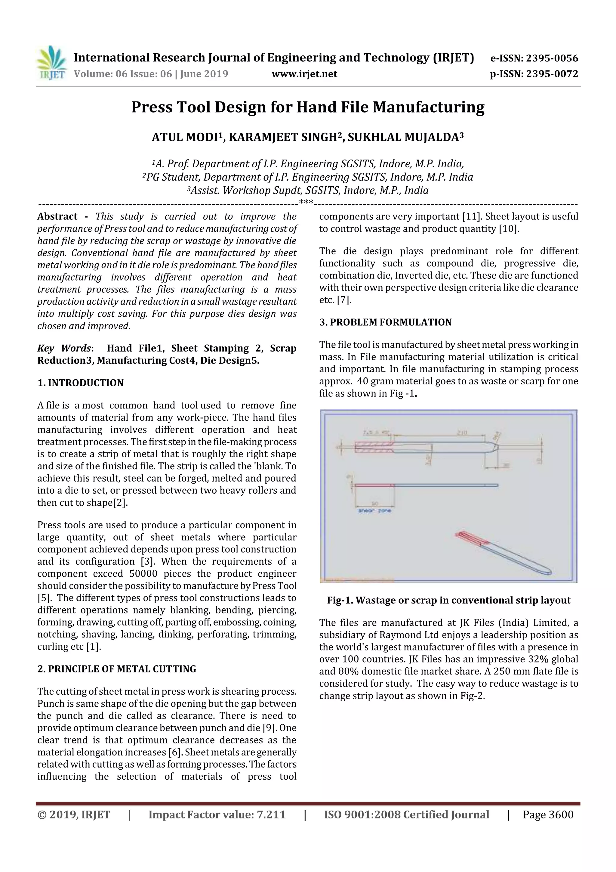 IRJET- Press Tool Design for Hand File Manufacturing | PDF