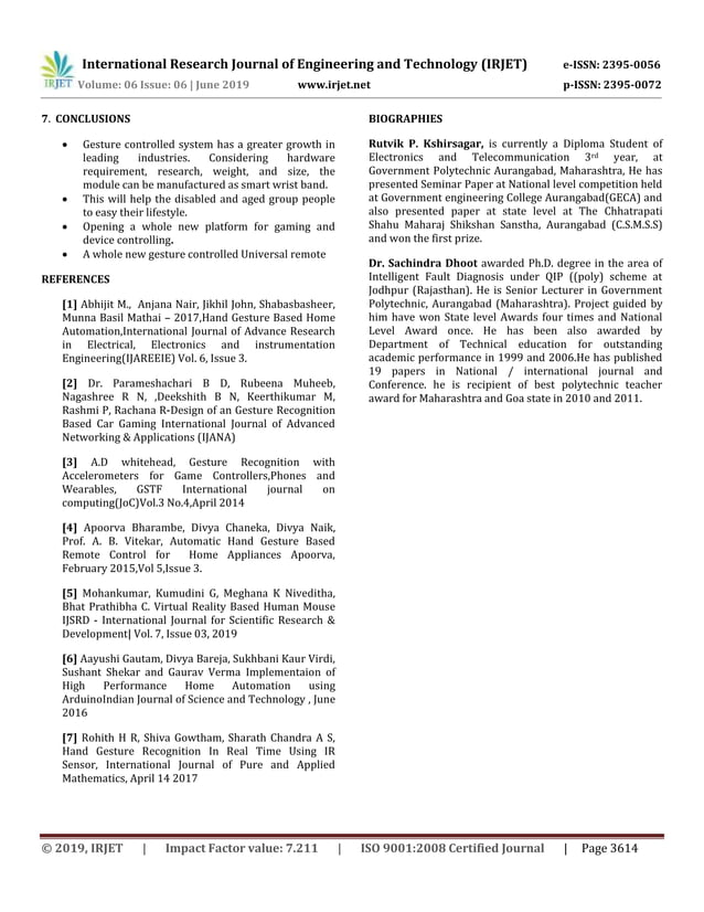 IRJET- Review Paper on Hand Based Gesture Recognition Technologies | PDF