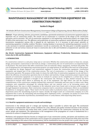 IRJET- Maintenance Management of Construction Equipment on Construction Project | PDF
