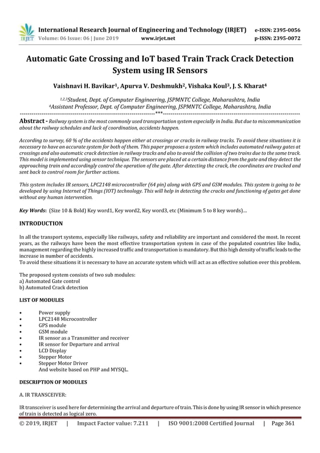 IRJET- Automatic Gate Crossing and IoT based Train Track Crack ...