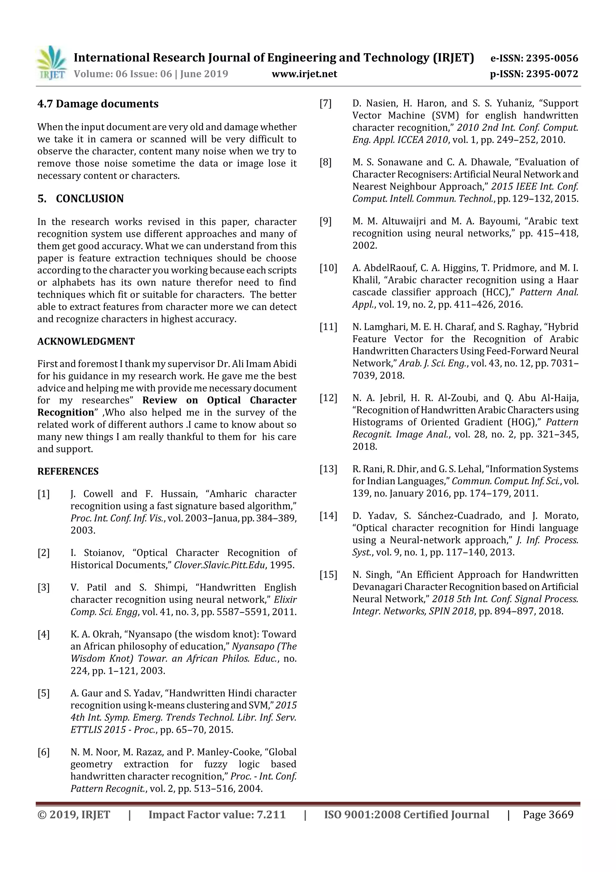 IRJET- Review on Optical Character Recognition | PDF