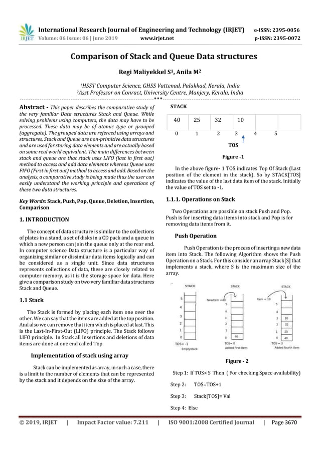 IRJET- Comparison of Stack and Queue Data Structures | PDF