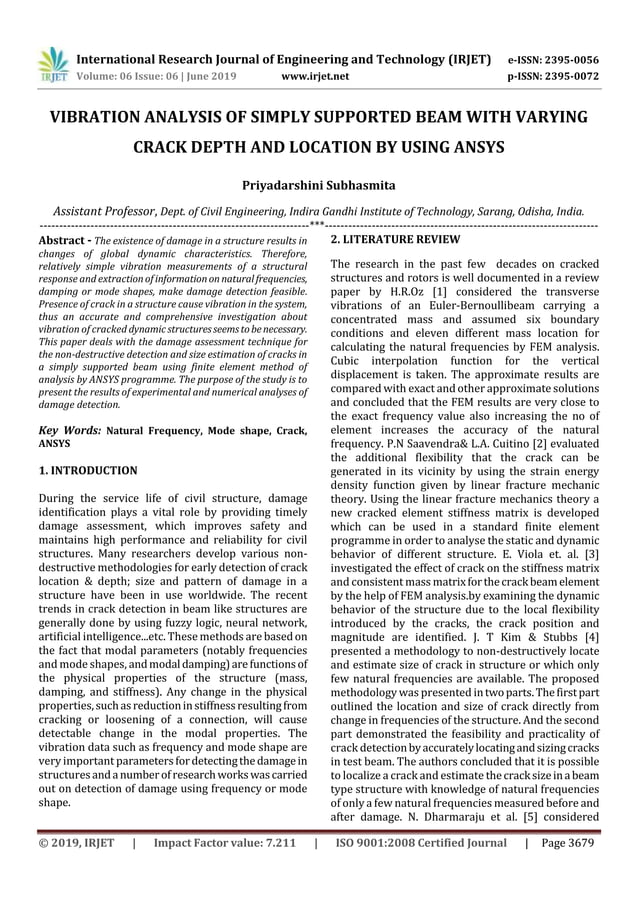 IRJET- Vibration Analysis of Simply Supported Beam with Varying Crack Depth and Location by ...