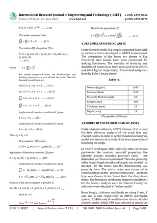 IRJET- Vibration Analysis of Simply Supported Beam with Varying Crack ...