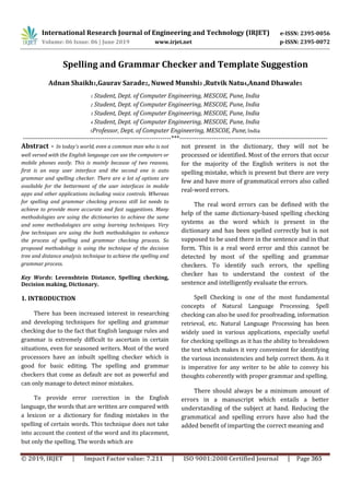 IRJET- Spelling and Grammar Checker and Template Suggestion | PDF | Computing | Technology ...