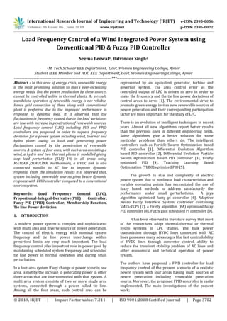 IRJET- Load Frequency Control of a Wind Integrated Power System using Conventional PID & Fuzzy ...