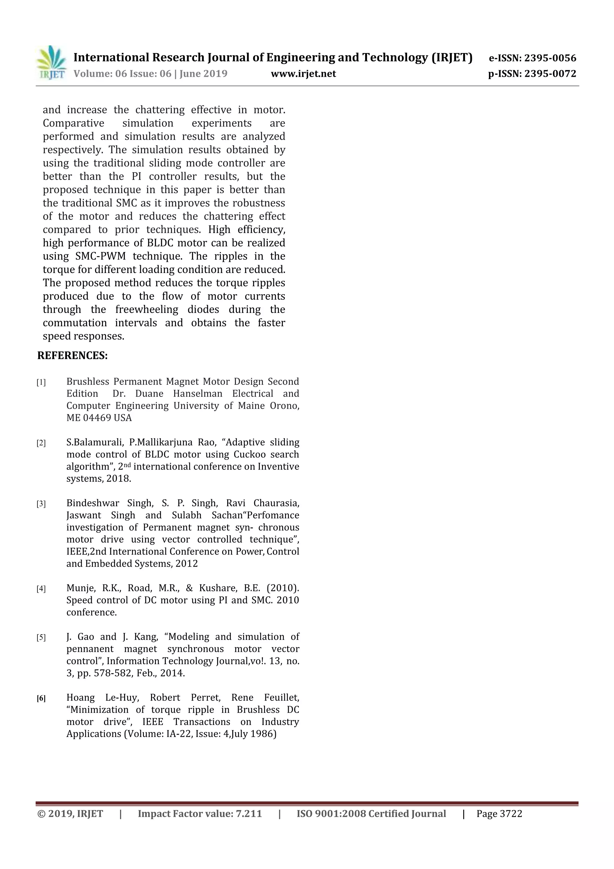 Irjet Speed Control And Minimization Of Torque Ripples In Bldc Motor Using Pi Smc And Smc Pwm