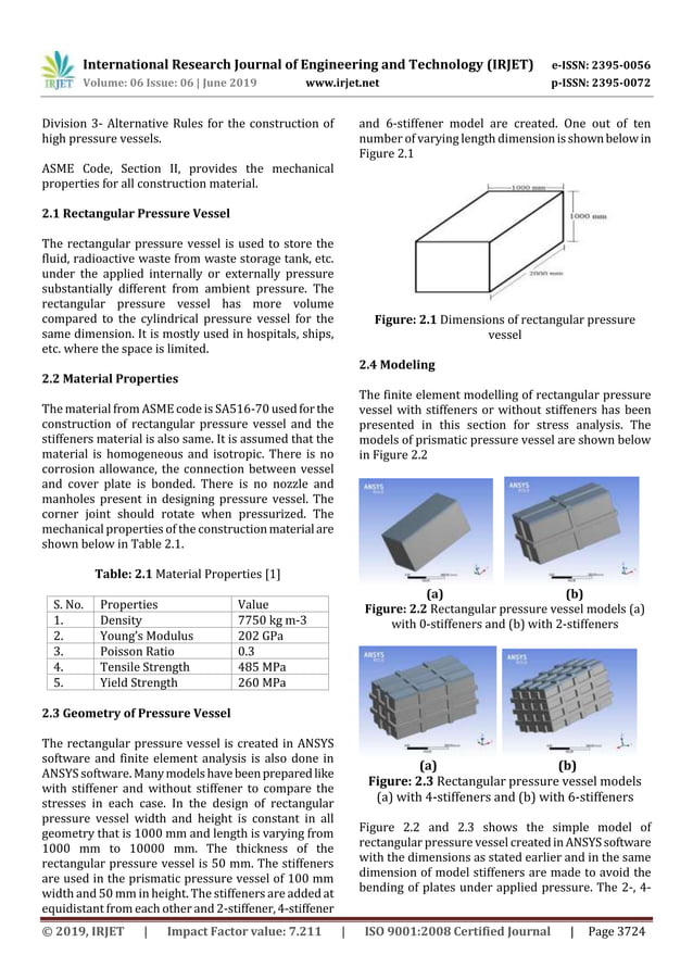 IRJET- An Experimental Design of Rectangular Pressure Vessel & Estimate Total Deformation and ...