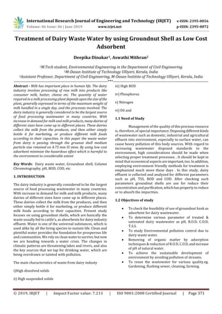 IRJET- Treatment of Dairy Waste Water by using Groundnut Shell as Low ...
