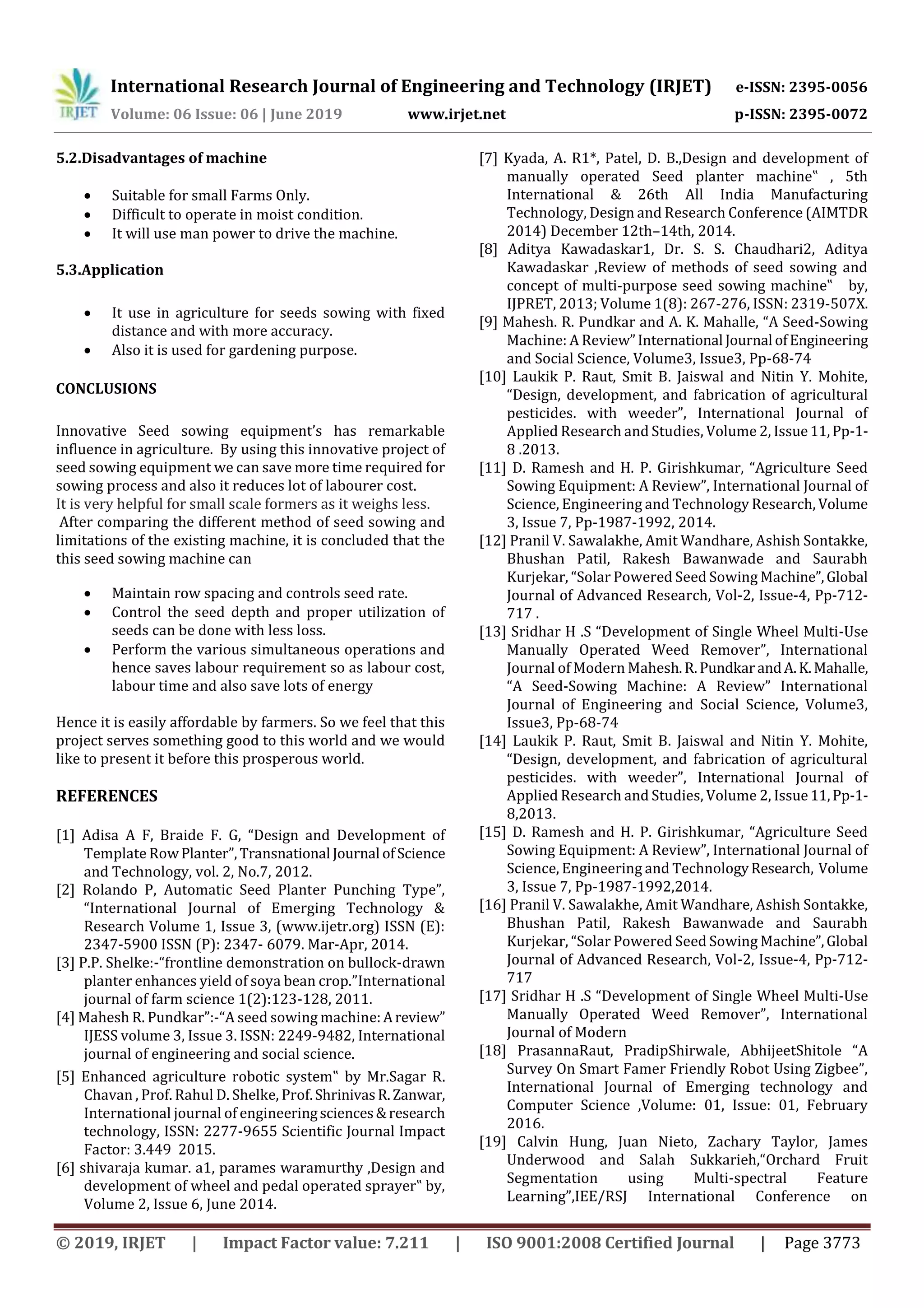 IRJET- Design and Fabrication of Manually Operated Seed Sowing Machine ...