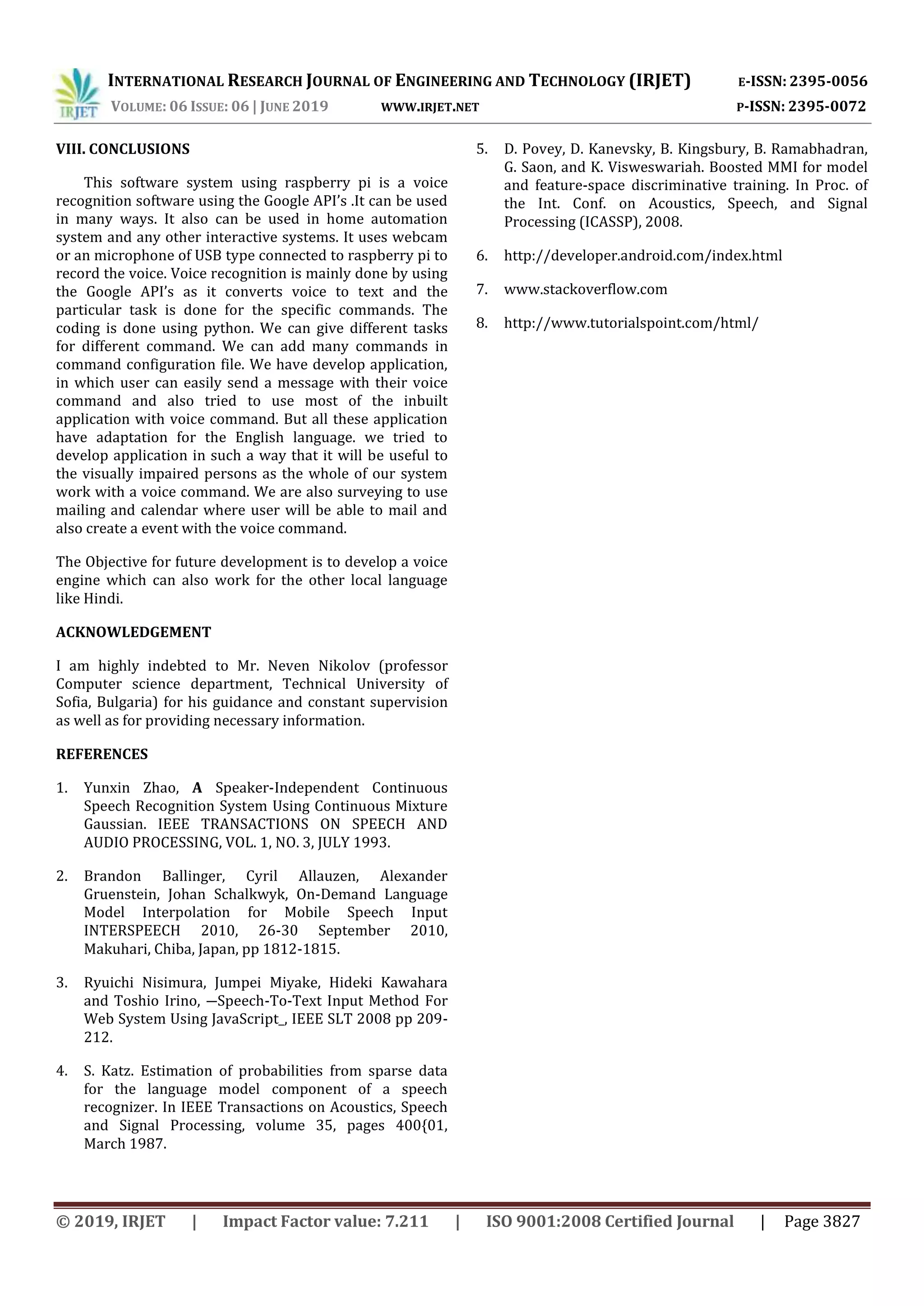 IRJET- Voice Recognition(AI) : Voice Assistant Robot | PDF | Operating Systems | Computer ...