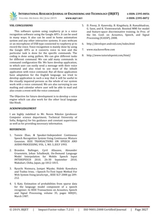 IRJET- Voice Recognition(AI) : Voice Assistant Robot | PDF | Operating Systems | Computer ...