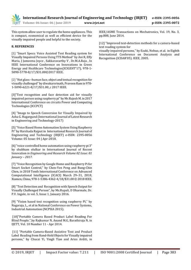 IRJET- Voice Assisted Text Reading and Google Home Smart Socket Control System for Visually ...