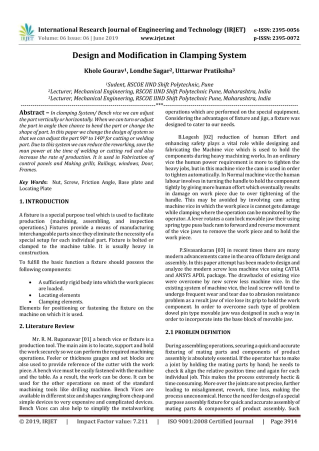 IRJET- Design and Modification in Clamping System | PDF