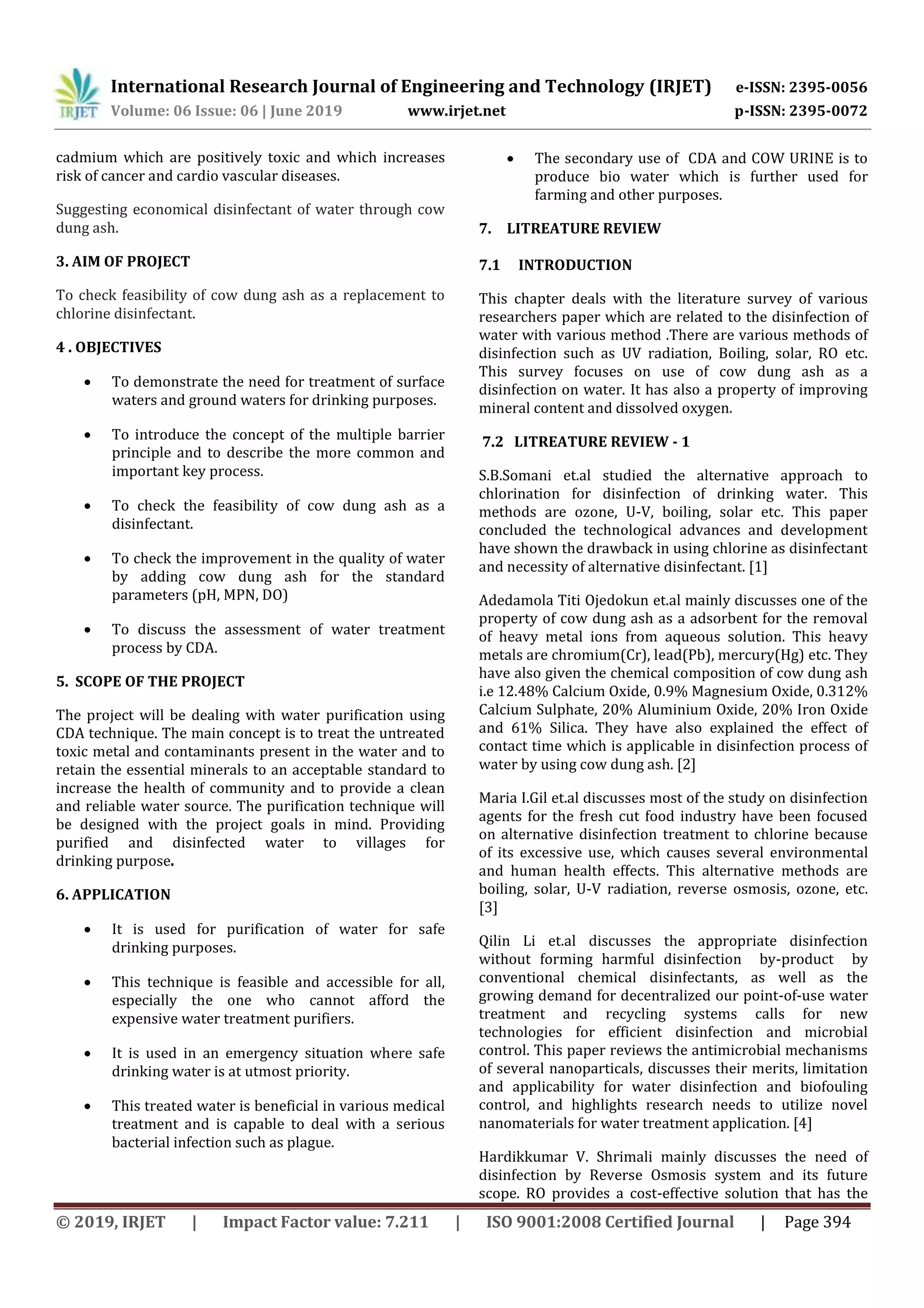 IRJET- Purification of Water by using Cow Dung Ash | PDF