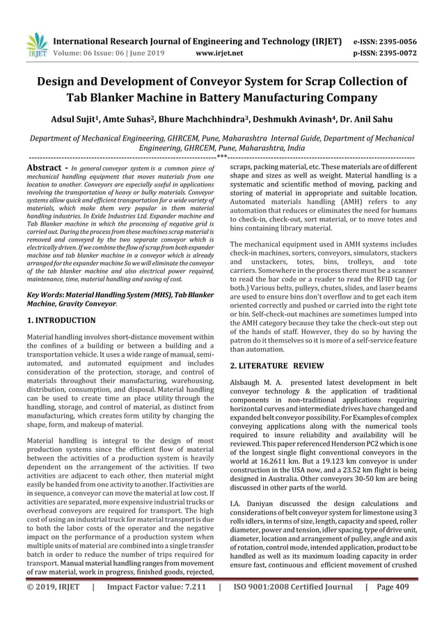 IRJET- Design and Development of Conveyor System for Scrap Collection ...