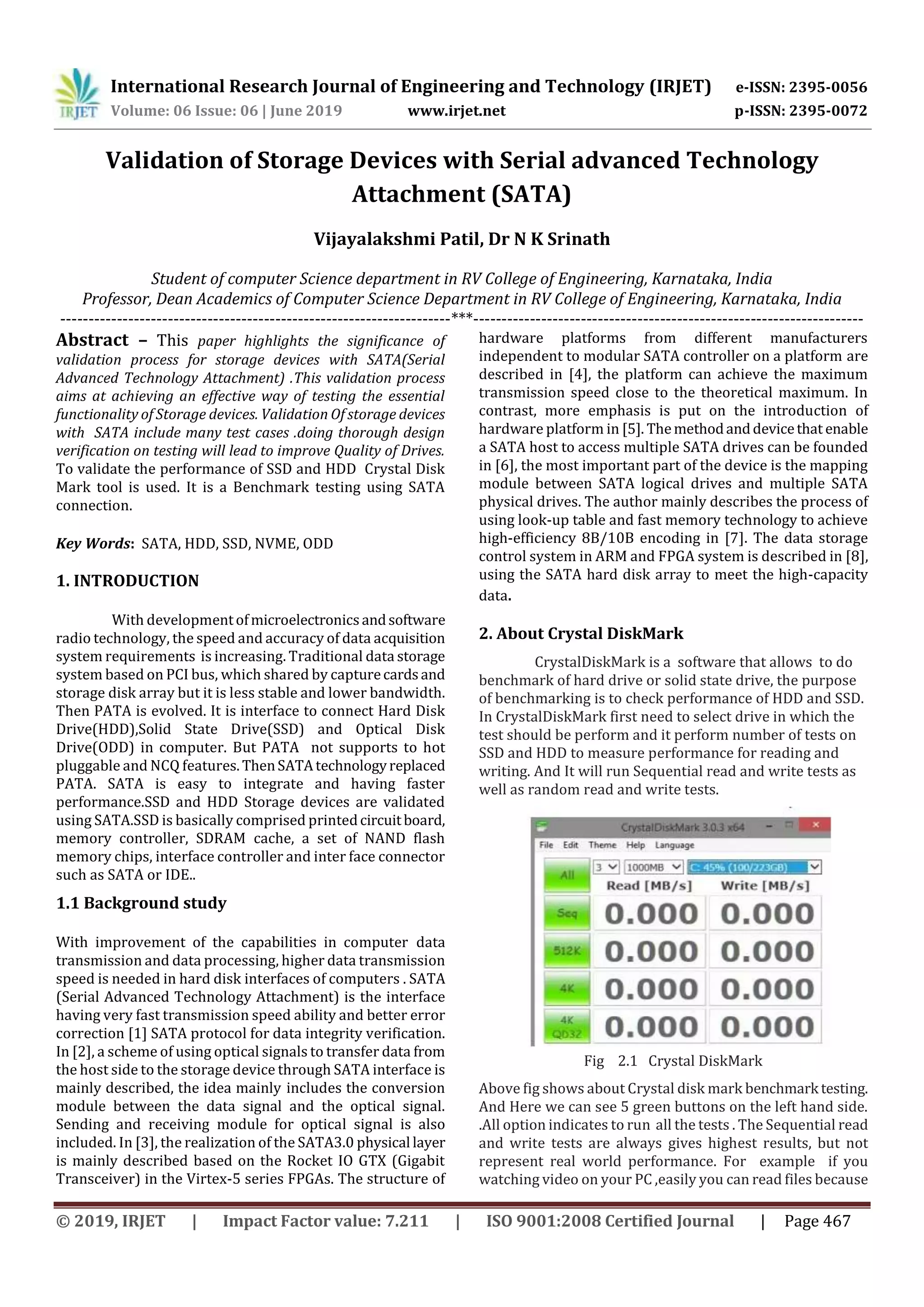 IRJET- Validation of Storage Devices with Serial Advanced Technology Attachment(SATA) | PDF