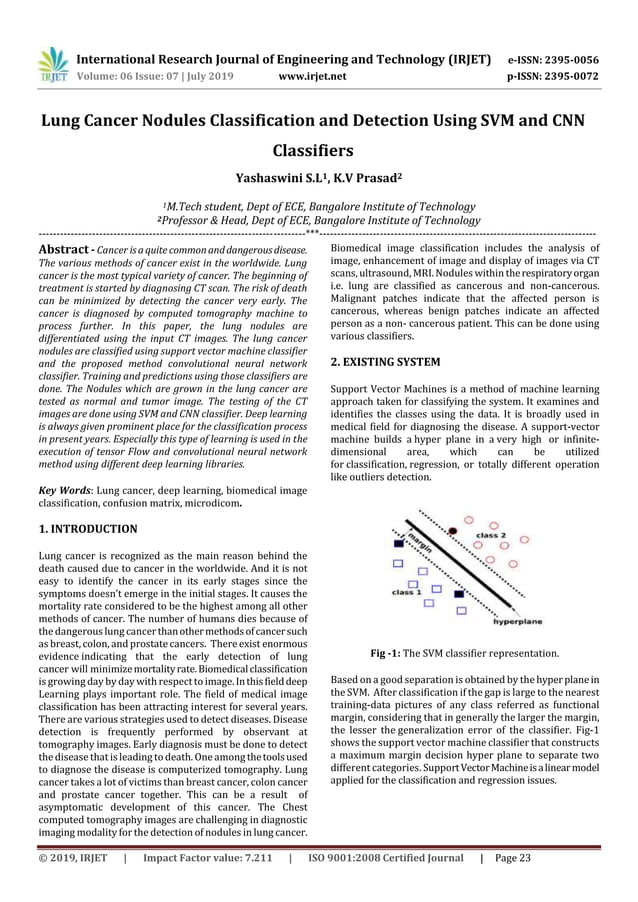 IRJET- Lung Cancer Nodules Classification and Detection using SVM and CNN Classifiers | PDF